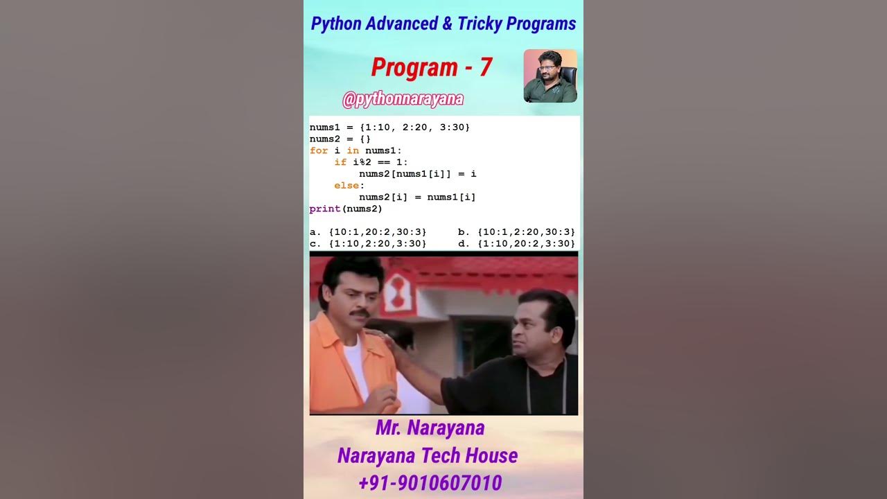 Python Advanced & Tricky Program-7 by Mr. Narayana || Narayana Tech ...
