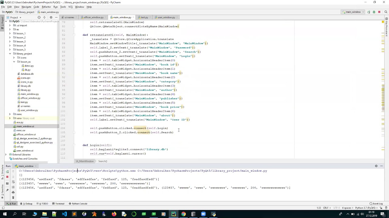 7-PyQt5 Library Project main window search button build (ana pencere ...