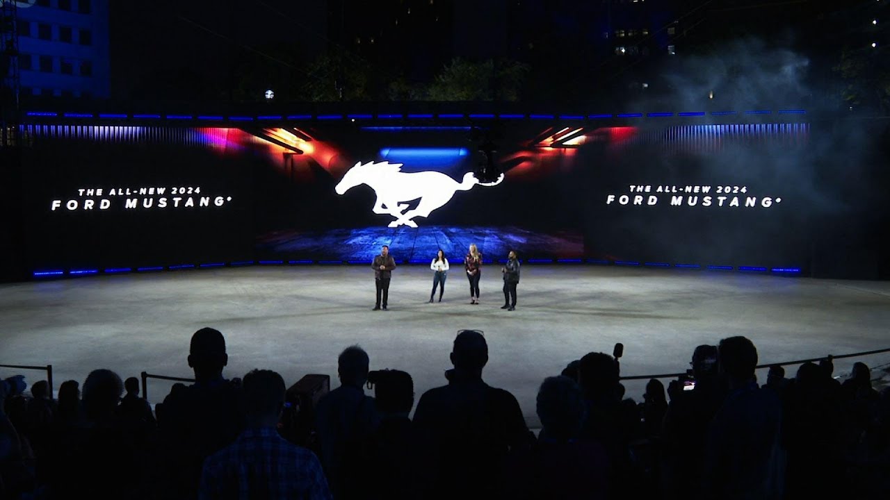 Ford debuts Mustang at Detroit outdoor party - YouTube