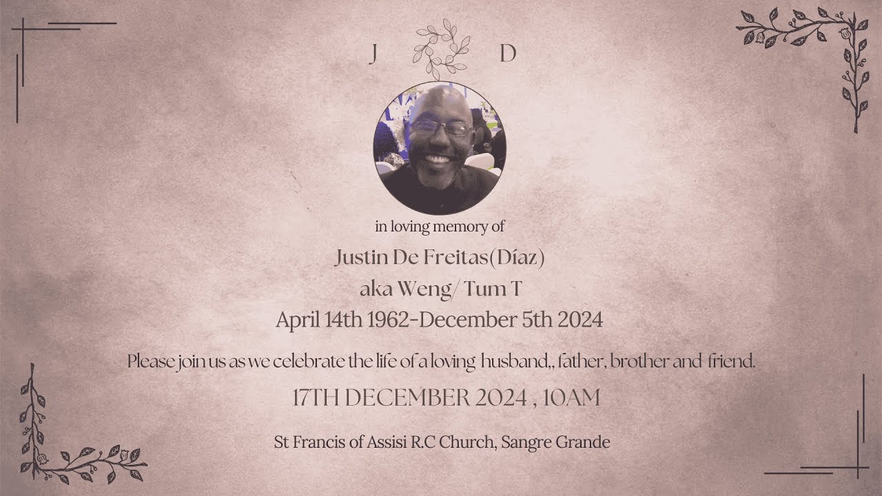 Funeral Service for Mr Justin De Freitas(Díaz)aka Weng/ Tum T - YouTube