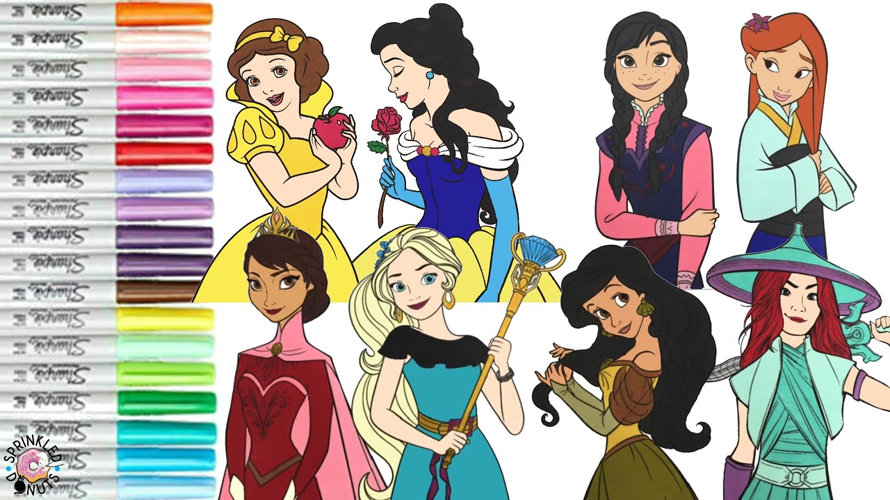 Disney Princess Color Swap Coloring Book Compilation Belle Elena Raya ...