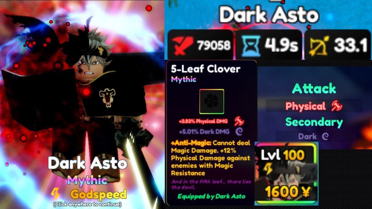New Level 100 Godspeed Asta + 5 Leaf Clover Relic - YouTube