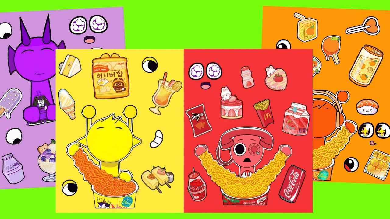 SPRUNKI MUKBANG Convenience Store Yellow Red food | PAPER DIY STICKER ...