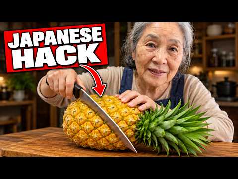 Cut a Pineapple the Japanese Way! No Digging Out the Eyes, No Waste! Clean & Simple