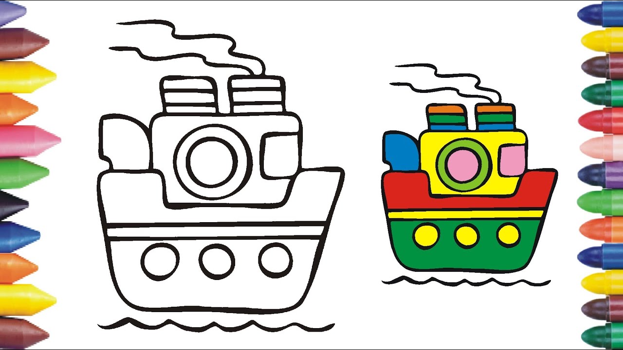 How to draw boat and color fun for kids | Boat drawing with color ...