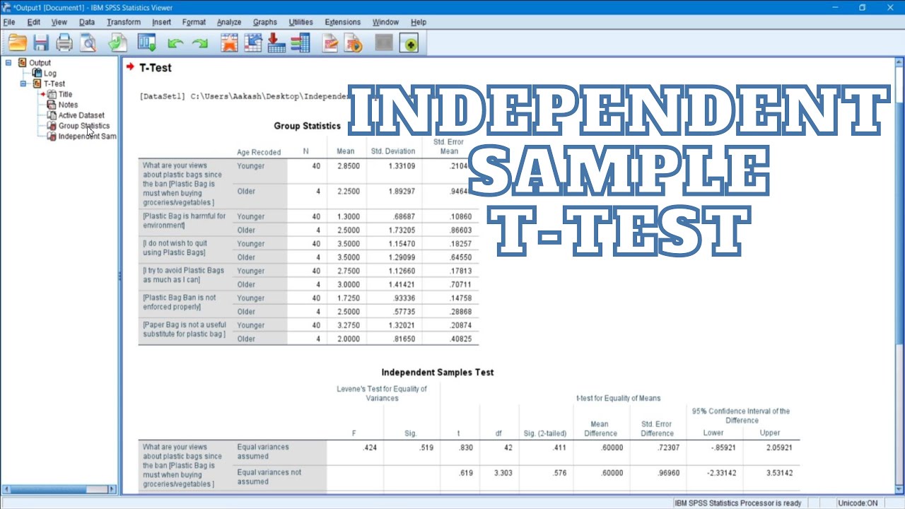 Independent Sample t-test in IBM SPSS - YouTube