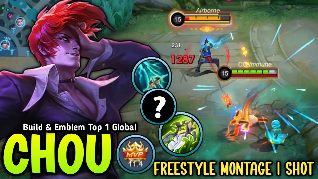 WTF DAMAGE!!😱 CHOU BEST 1 HIT BUILD & NEW EMBLEM TO EASILY CARRY THE ...