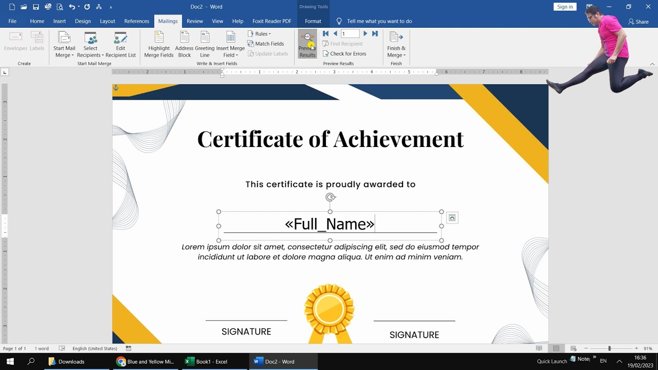 Make many certificates or documents quickly with Word Mail Merge - YouTube