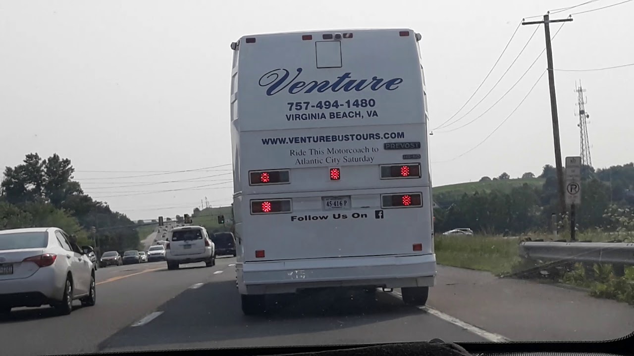 Following Venture Bus Tours 1991 Prevost H5-60 #M1104! - YouTube