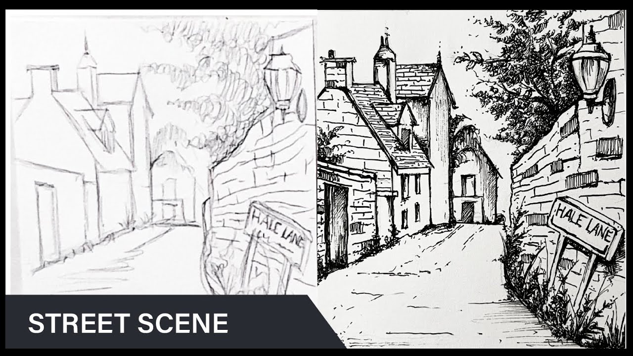Sketching a Street Scene | Architecture Sketch - YouTube