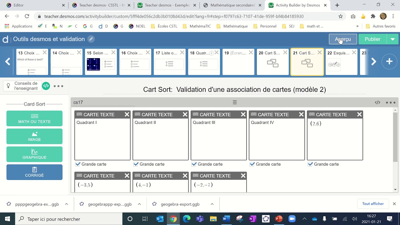 CL Teacher desmos Card Sort: Validation d'une association de cartes ...