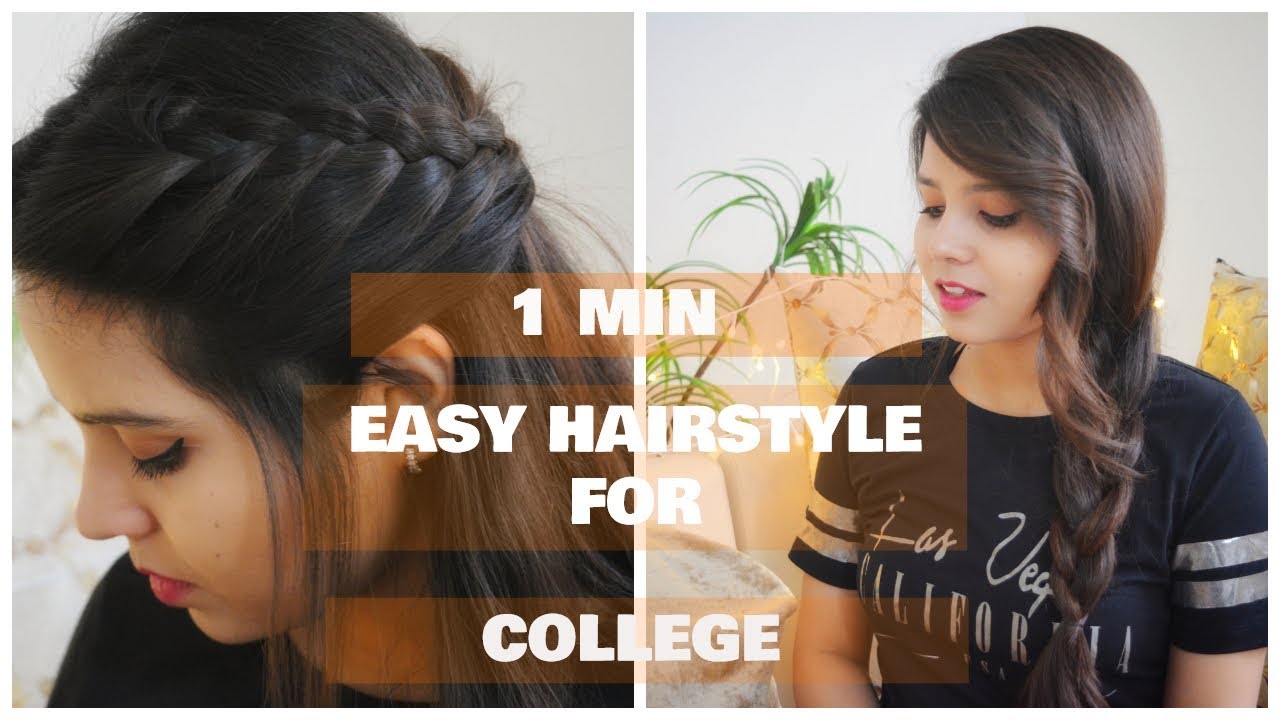 1 Min Easy Hairstyles For College/ School - YouTube