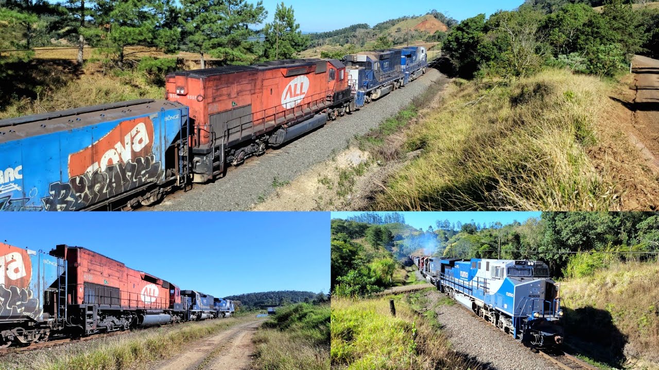 Seguindo o Trem com 1 DASH e 2 SD40 RUMO/ALL acelerando e no dinâmico ...