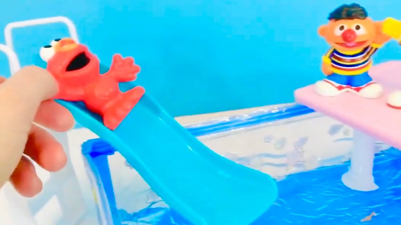 TOYS and SLIDES! Elmo Daniel Tiger Teletubbies Pool Sliding Playsets ...