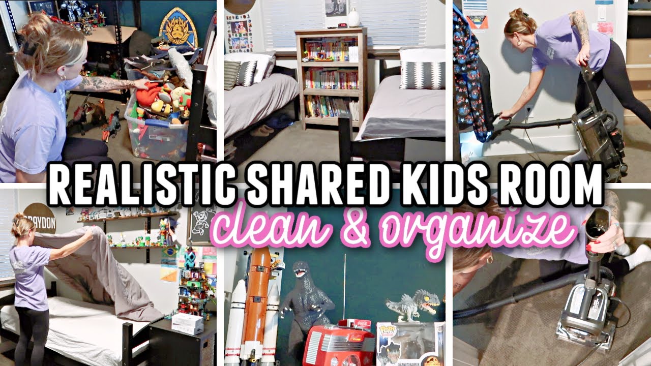 REALISTIC SHARED KIDS ROOM CLEAN & ORGANIZE WITH ME // Organizing ...