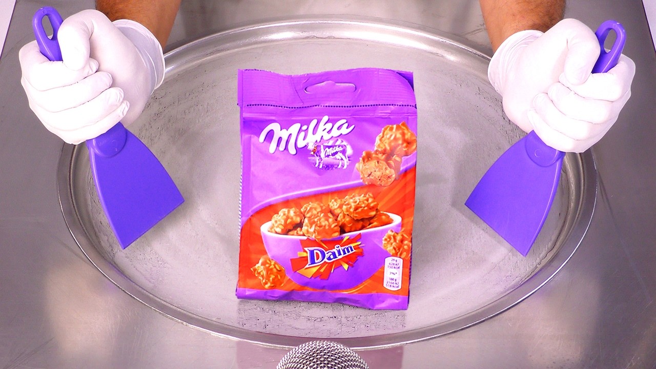Transforming Milka Daim Snax into Delicious Ice Cream Rolls ASMR ...