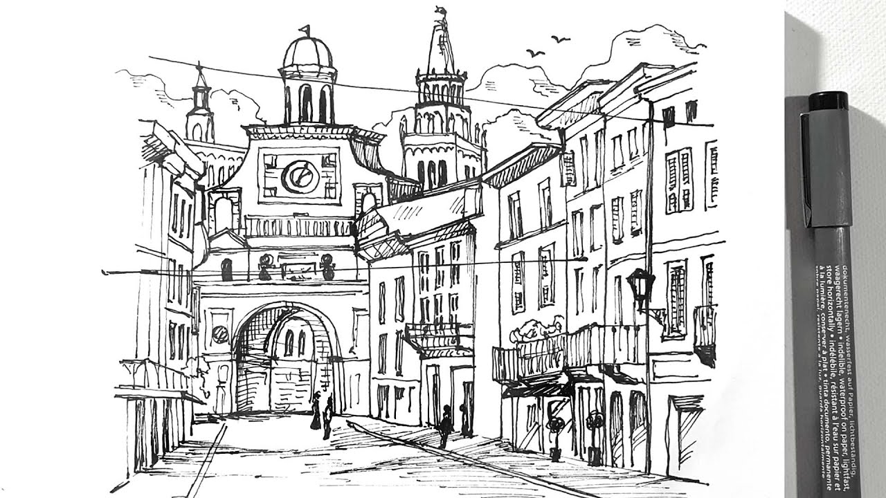 Crema Italy drawing #pen drawing - YouTube