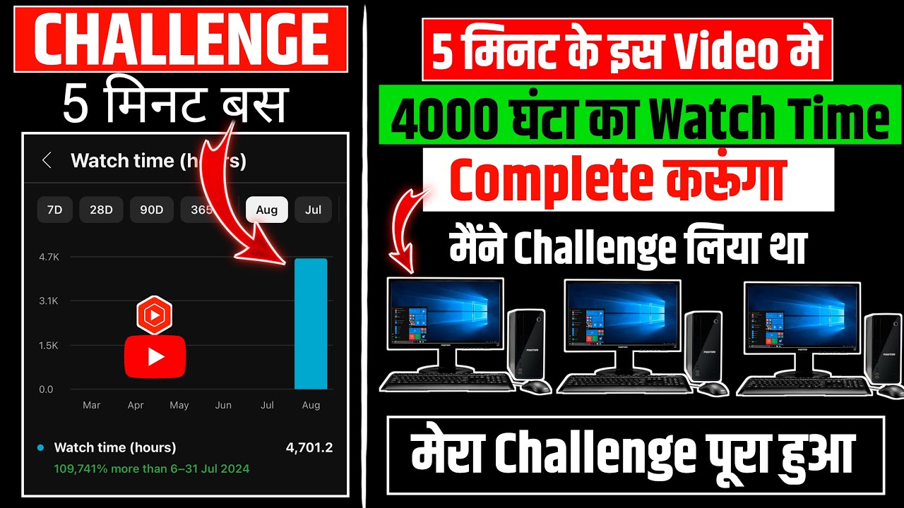 5 Minute Challenge To Complete 4000 Hours Watchtime By Using ( PC ...
