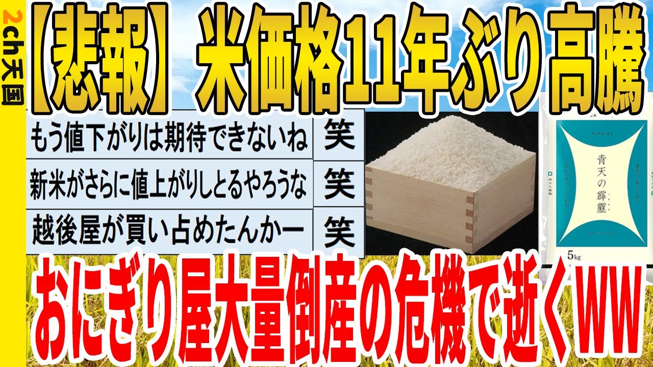 【2ch面白いスレ】【悲報】米価格11年ぶり高騰、おにぎり屋大量倒産の危機で逝くwwwwwwwwwww 聞き流し/2ch天国 - YouTube
