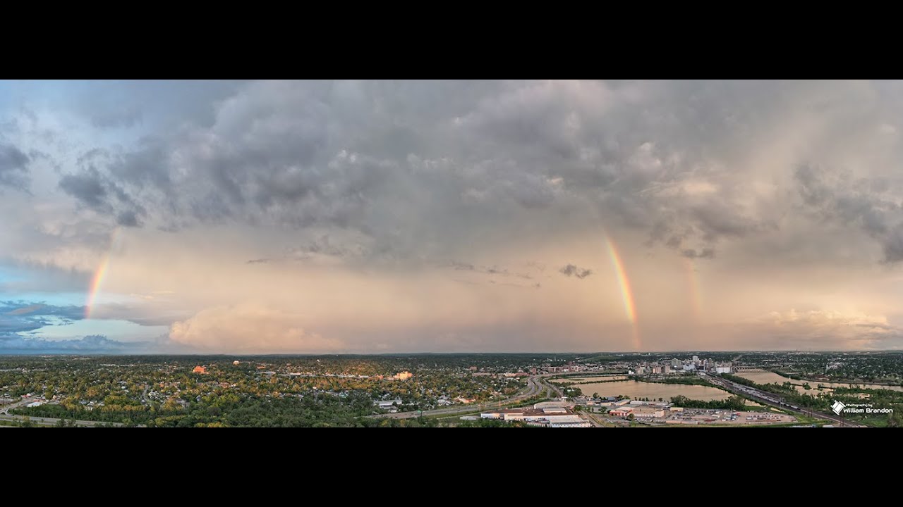 4K Incredible Rainbow over Downtown Cedar Rapids, Iowa at Sunset on ...