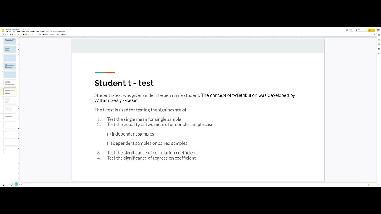 Small Sample Test Student t -test - YouTube