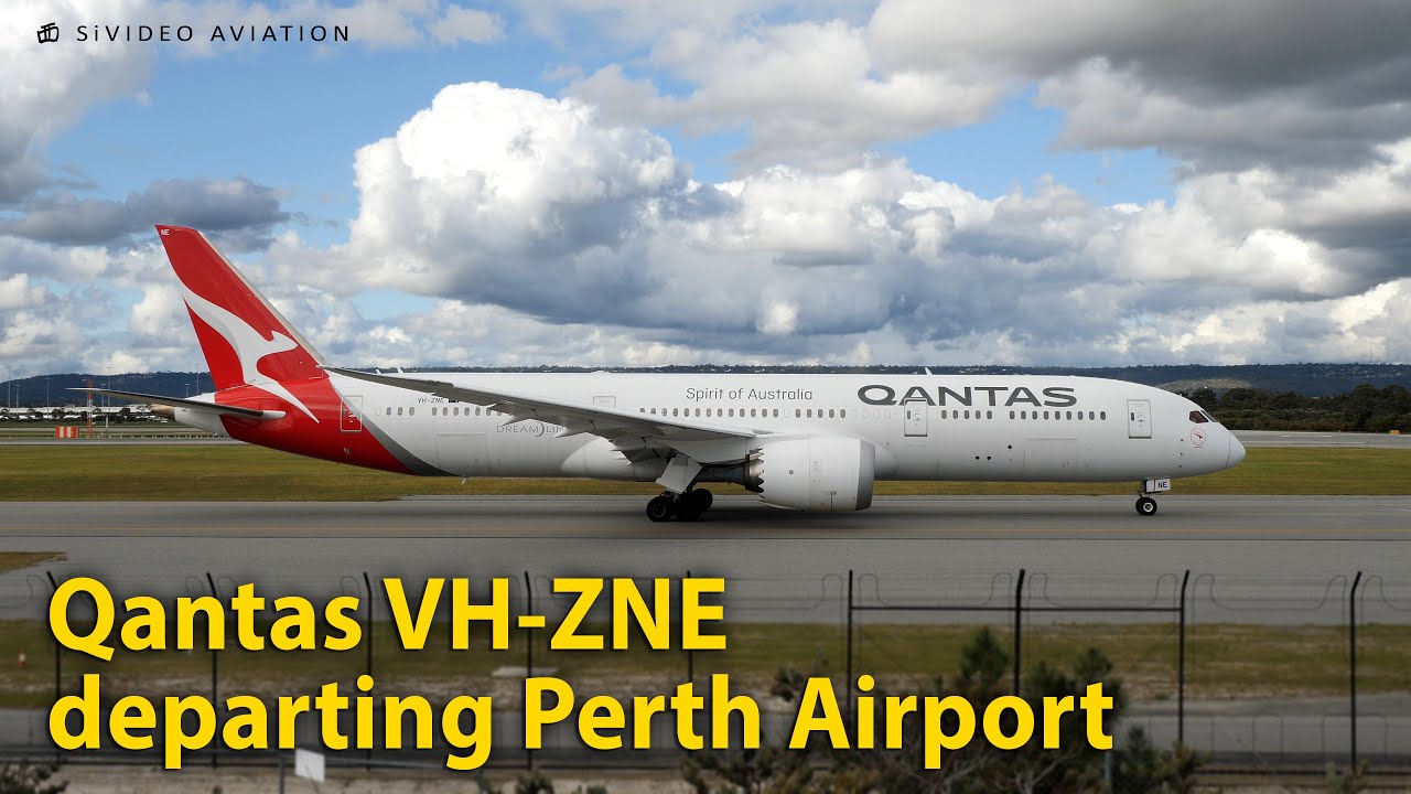 Qantas Airways (VH-ZNE) departing RW03 at Perth Airport. - YouTube