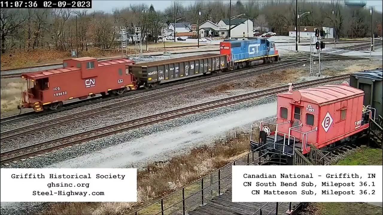 GTW 4917 Leading WB Manifest ICG 199432 Caboose on end in Griffith, IN on February 9, 2023 - YouTube
