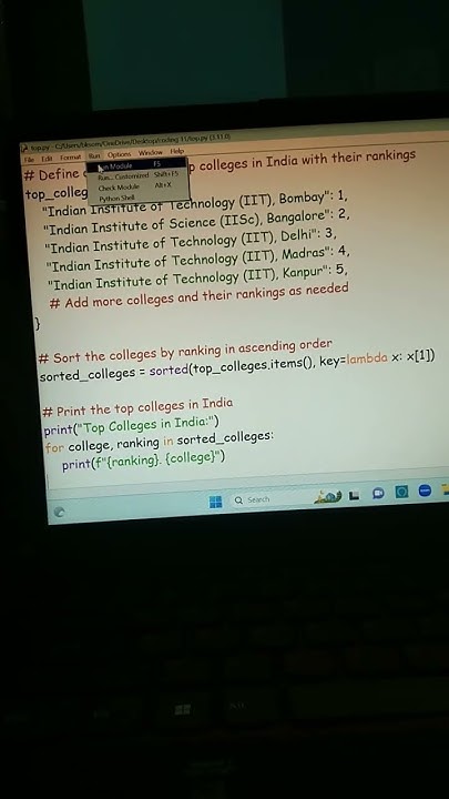 Python Program Related To Top Colleges Idle Coding Python Pythonprogram Viral Youtube 