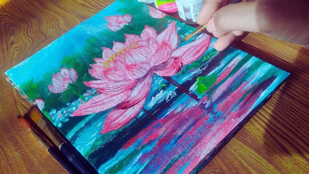 Lotus Flower Painting || Flower Acrylic Painting Step by Step for ...