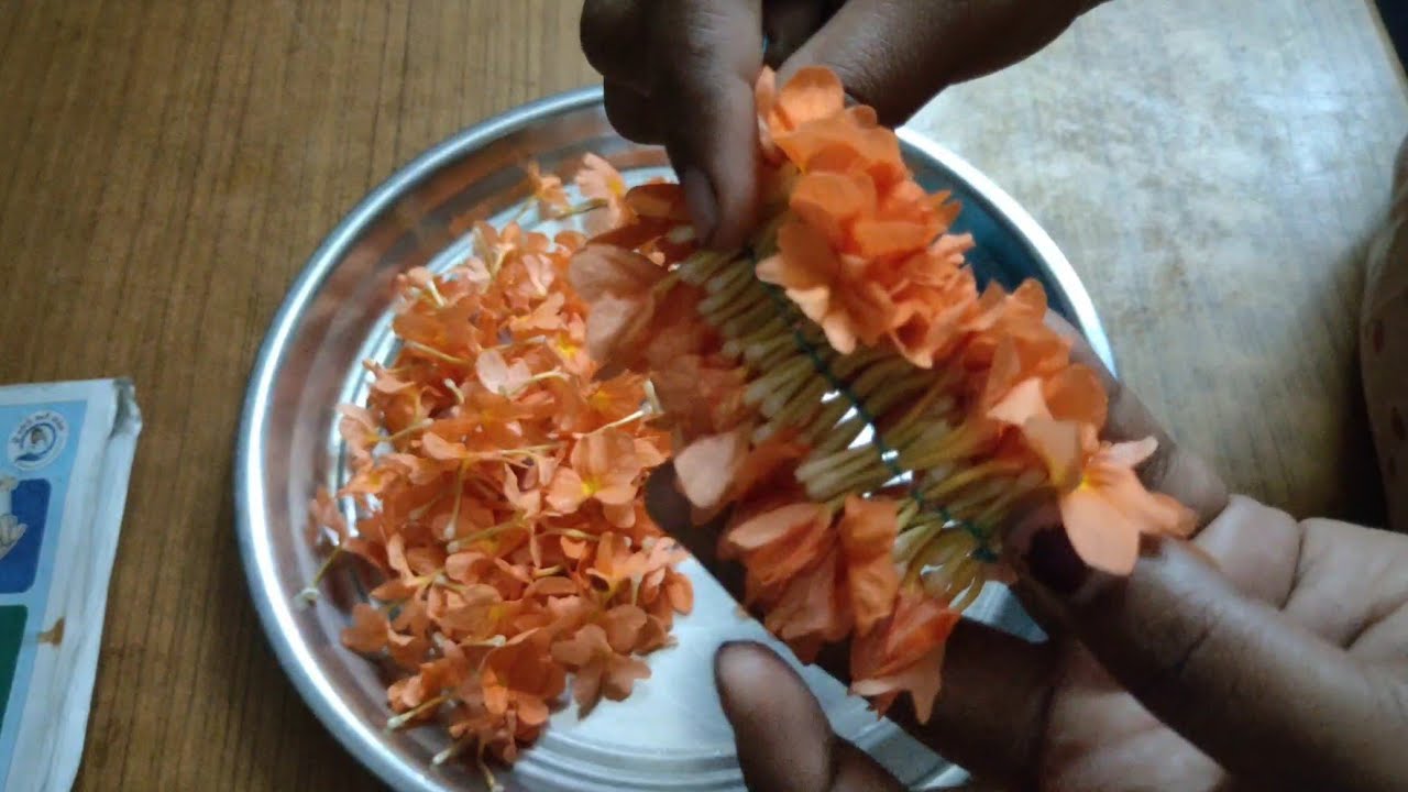how to tie kanakambaram mala/flower garland making tutorial/traditional ...