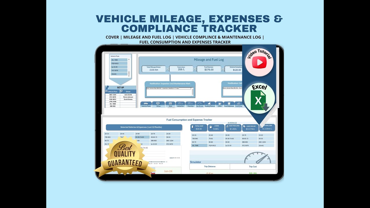 Mileage Tracker Log Book - Excel Template for Vehicle Compliance ...