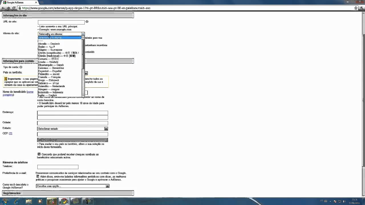 Como Criar Um Conta No Google Adsense - YouTube