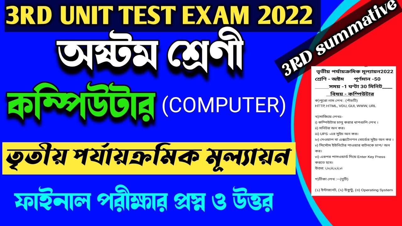 class 8 computer 3rd unit test suggestion 2022।class viii computer ...