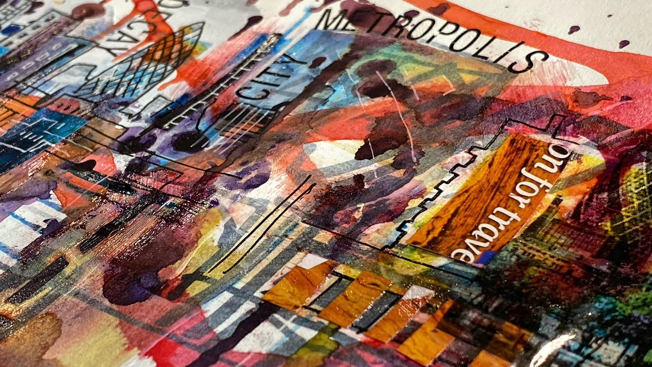 EXPERIMENTING with INKS and COLLAGE ART-[How to create an ABSTRACT ...