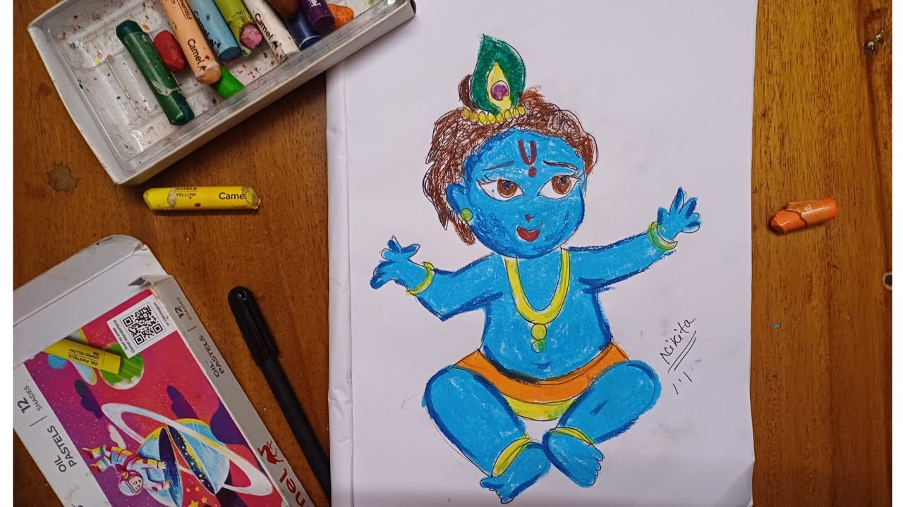 litte laddu gopal drawing and colour tutorial easy drawing idea pastel ...