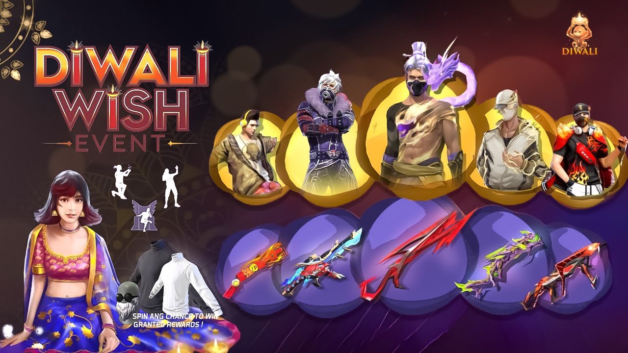 DIWALI WISH EVENT FREE FIRE 2024, PURPLE SHADE, GOLDEN SHADE | FF NEW ...