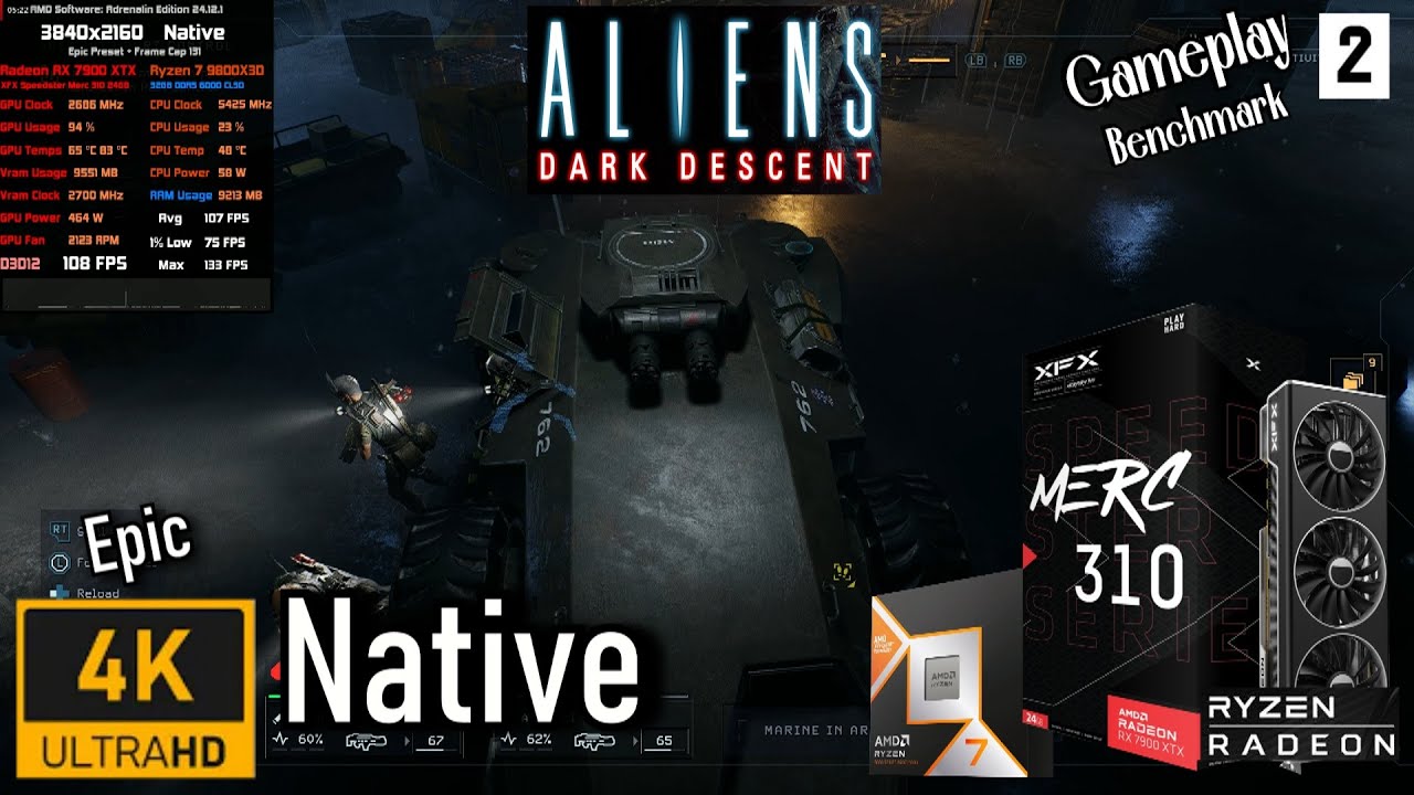 7900 XTX 🖥️ 9800X3D 🎮 Aliens Dark Descent @ 4K Native + Epic Preset | Part 2 - YouTube