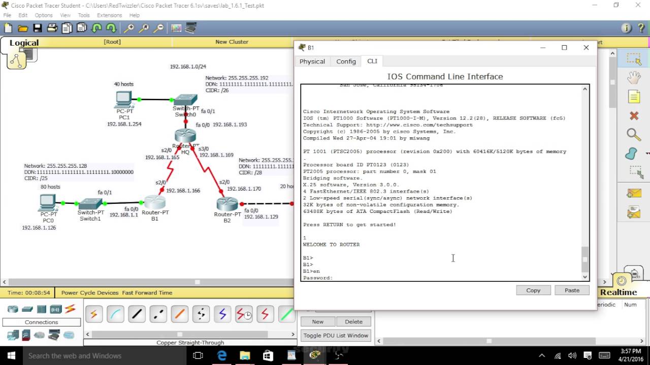 CISCO Packet Tracer 1.6.1 Lab Subnet And Routing - YouTube