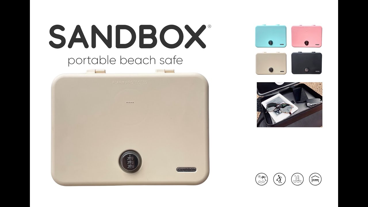 New Sandbox alarm protected beach lockbox with fold-out sand anchor ...