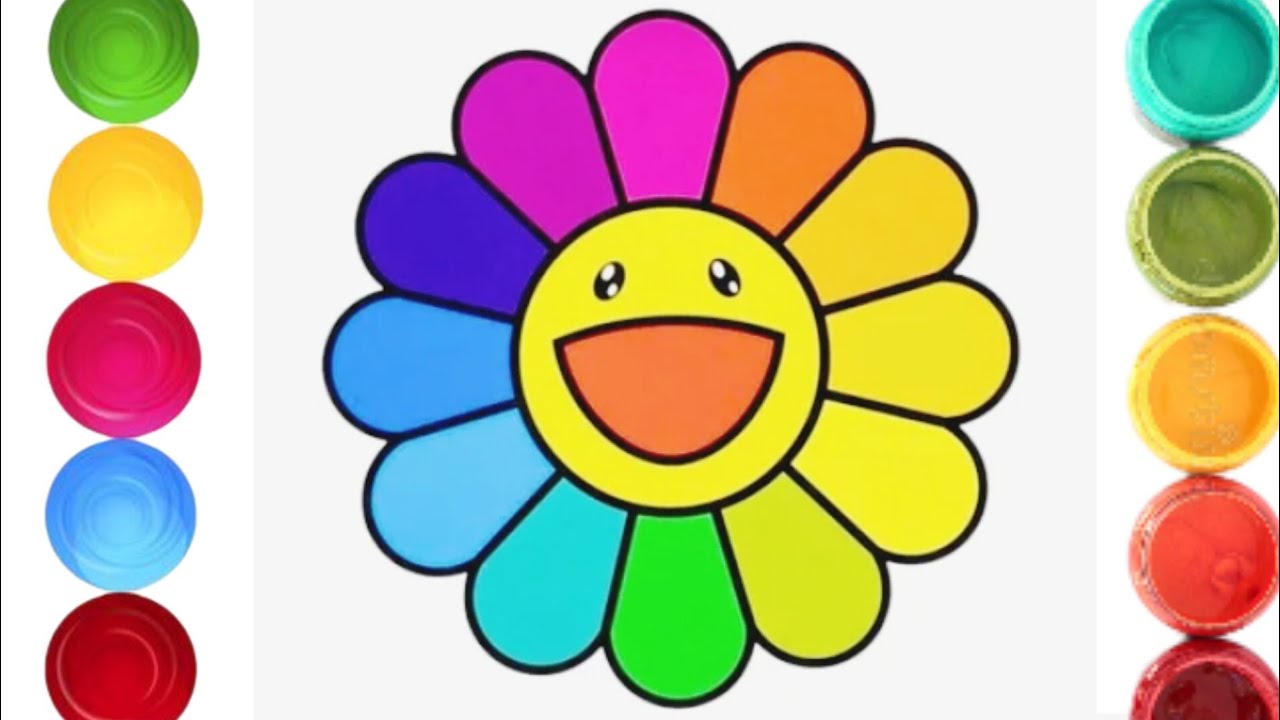 How to draw a Rainbow Flower/Rainbow Flower drawing and coloring ...