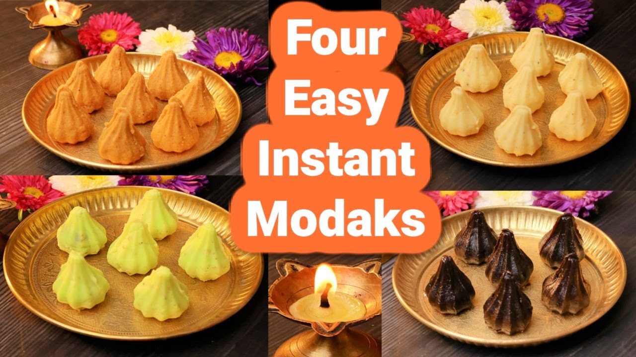 4 Instant Modak | कम खर्च में ४ तरह के झटपट मोदक | Pan Modak | Mawa ...