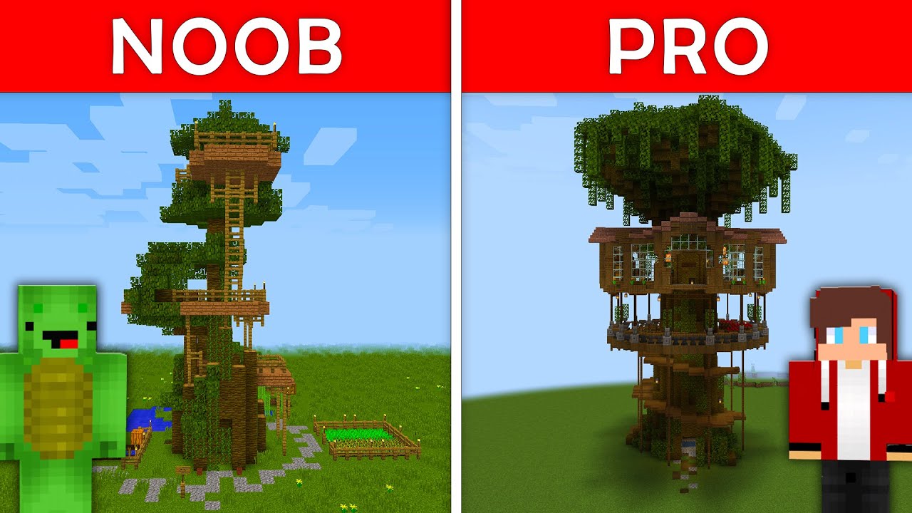 Maizen NOOB vs PRO Secret Security Tree House in Minecraft Challenge ...