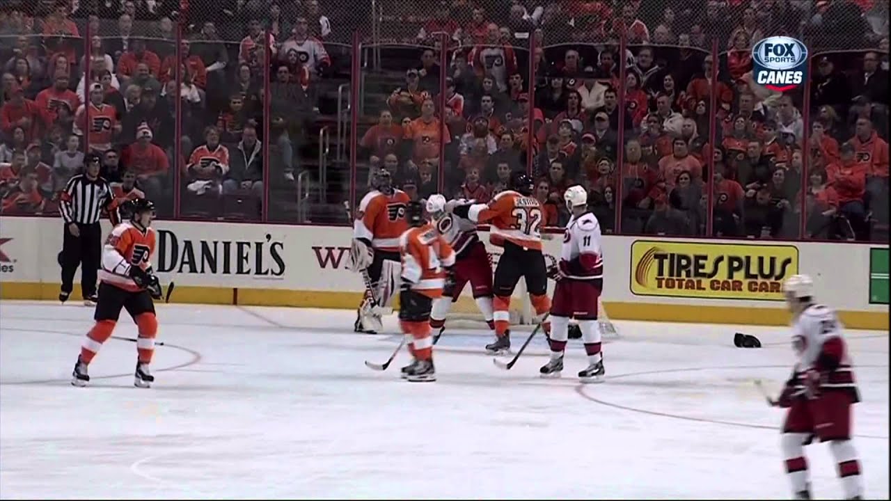 Jay Harrison vs Tom Sestito fight 2 Feb 2013 Carolina Hurricanes vs ...