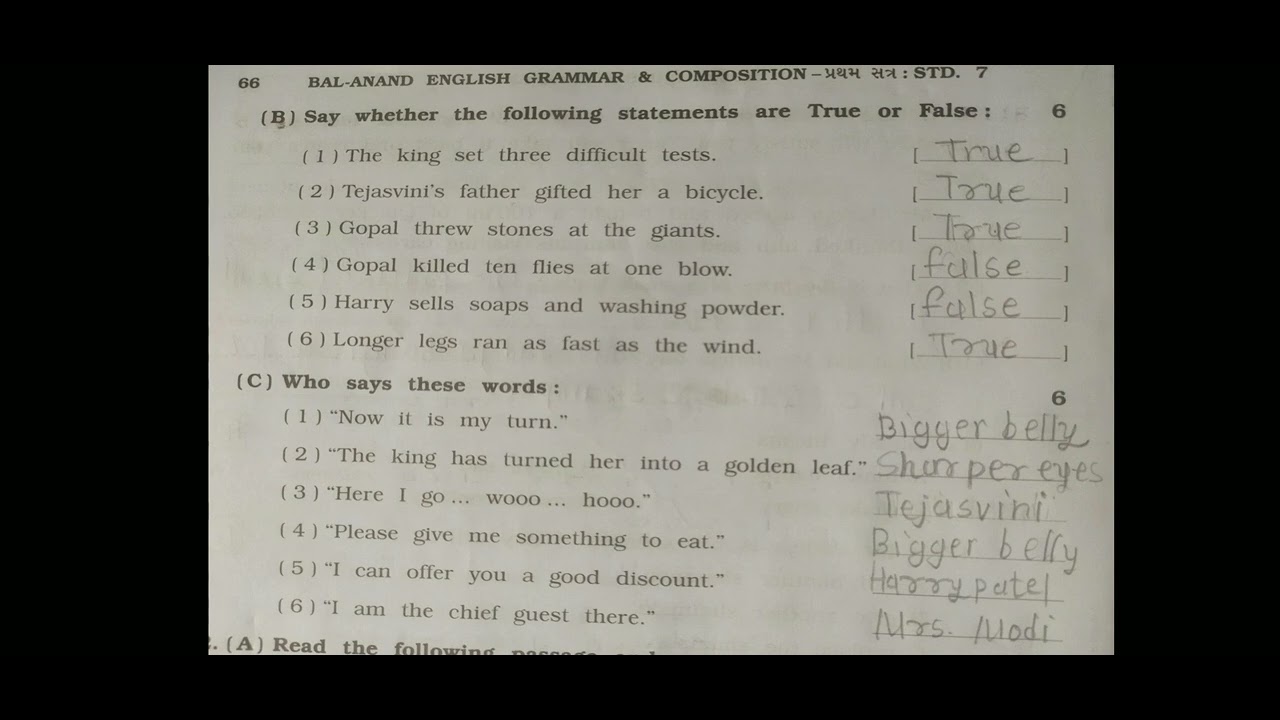STD 7 English grammar model question paper soluatin - YouTube