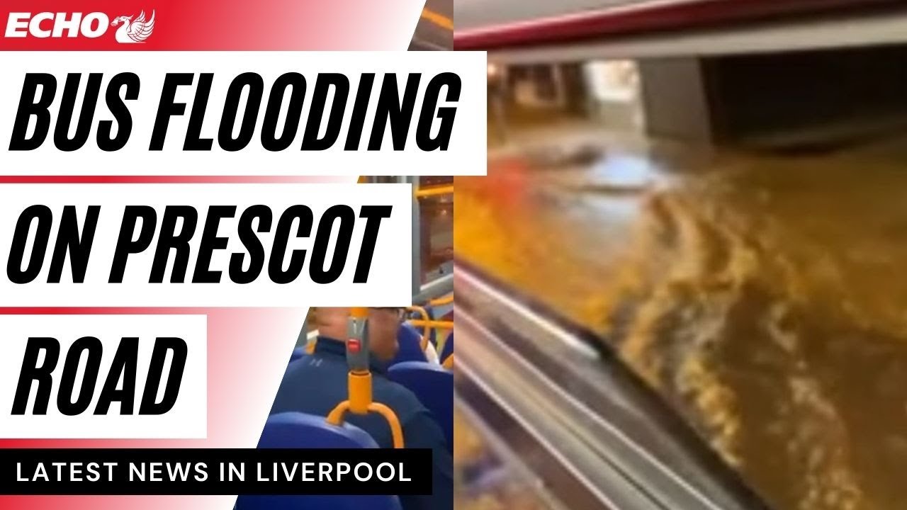 Footage from inside bus shows the full extent of flooding on Prescot ...