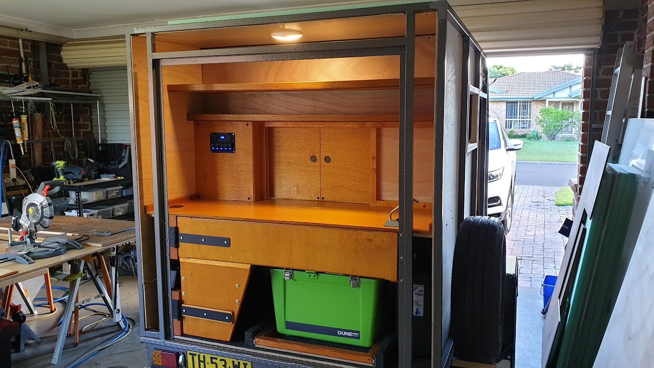 DIY Square Drop Camper Trailer build 2021, Making the Sliding Galley ...