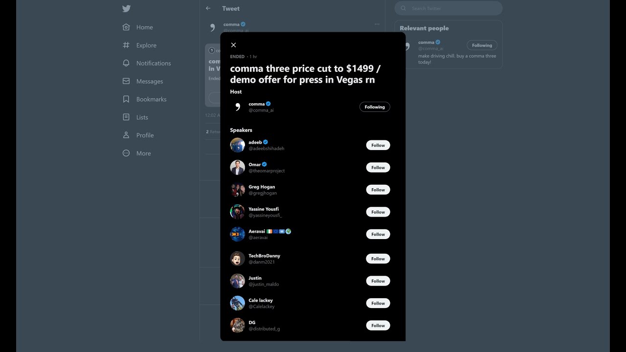 comma ai | Twitter Spaces | comma three price cut to $1499 / demo offer ...