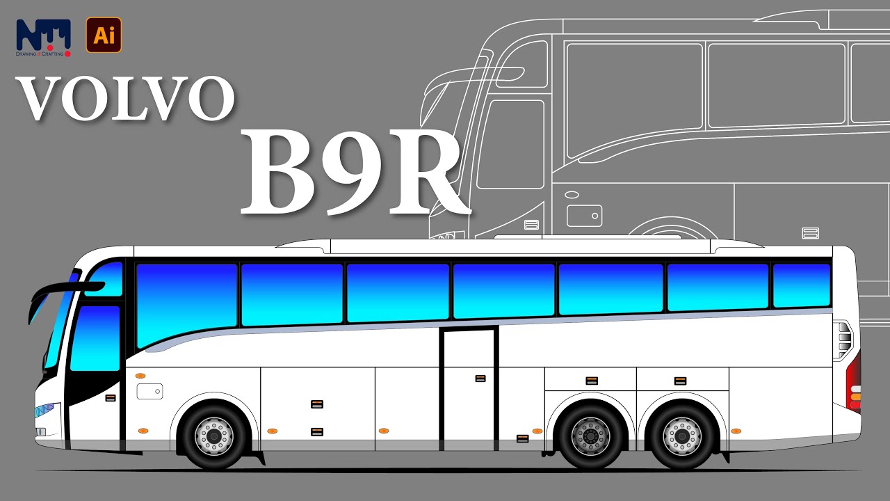 Drawing of a VOLVO B9R BUS in Adobe Illustrator || Bus Model || - YouTube