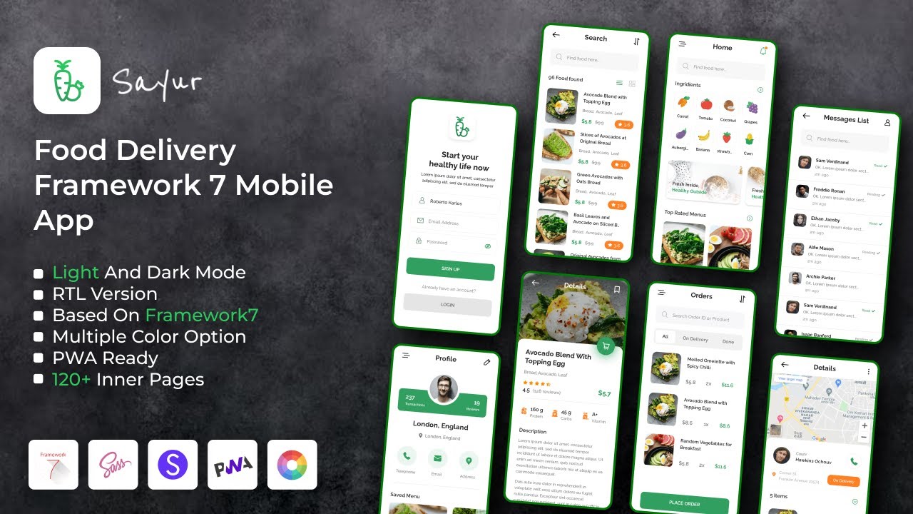 Sayur - Food Delivery Framework 7 Mobile App #application #template ...