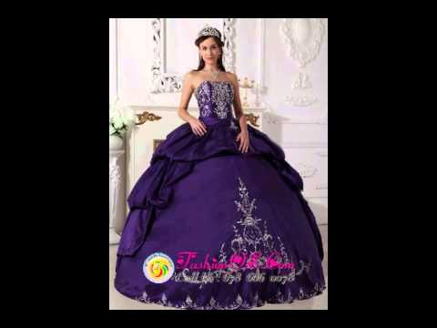 Elegant Purple Quinceanera Dress Strapless Taffeta Embroidery Ball Gown